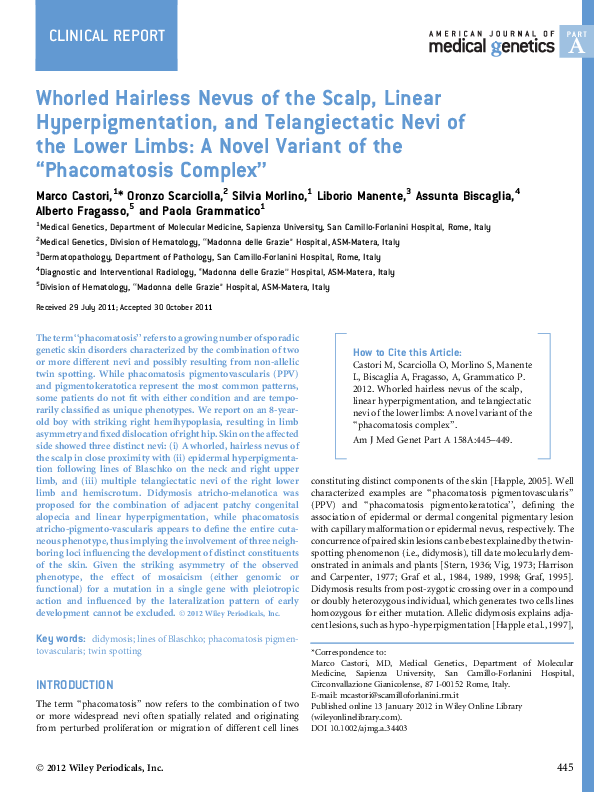 (PDF) Whorled hairless nevus of the scalp, linear hyperpigmentation ...