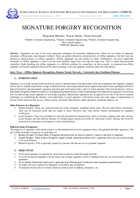 (PDF) Signature Forgery Recognition