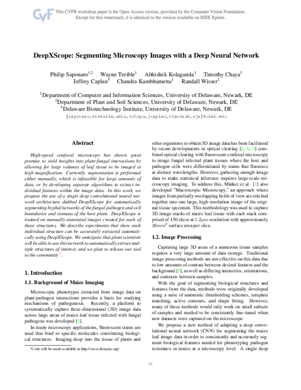 (PDF) DeepXScope: Segmenting Microscopy Images with a Deep Neural Network