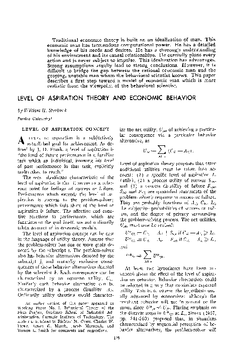 (PDF) Level of aspiration theory and economic behavior