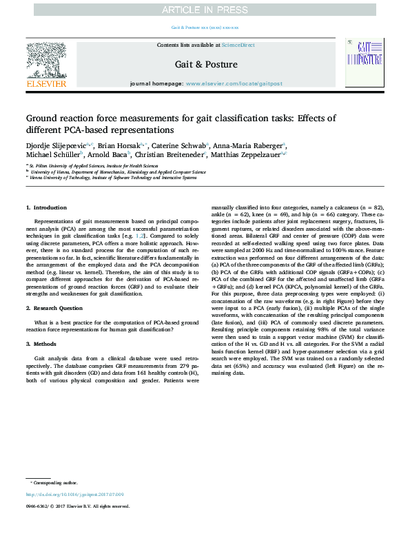 (PDF) Ground reaction force measurements for gait classification tasks: Effects of different PCA ...