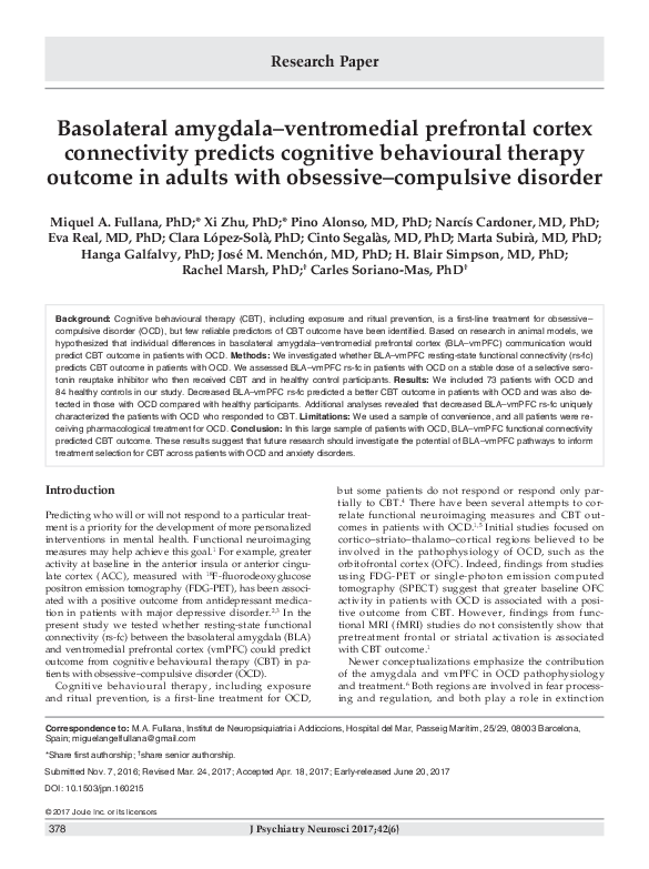 (PDF) Basolateral amygdala-ventromedial prefrontal cortex connectivity ...