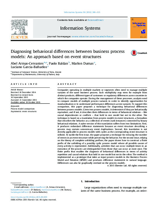 (PDF) Diagnosing behavioral differences between business process models: An approach based on ...