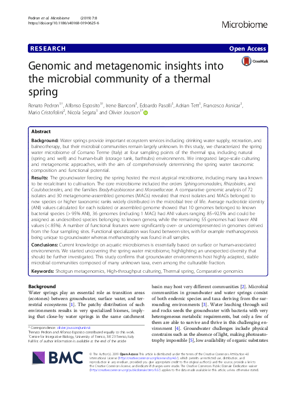 (PDF) Genomic and metagenomic insights into the microbial community of a thermal spring
