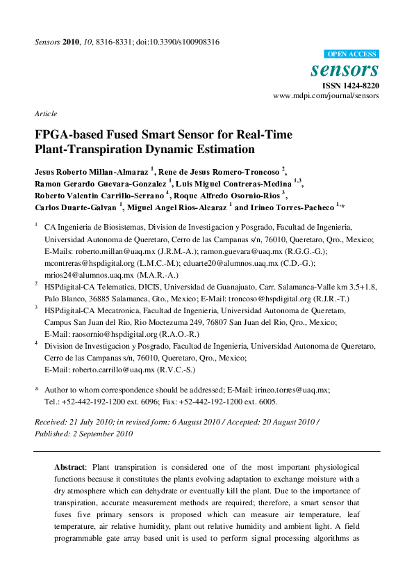 Pdf Fpga Based Fused Smart Sensor For Real Time Plant Transpiration Dynamic Estimation