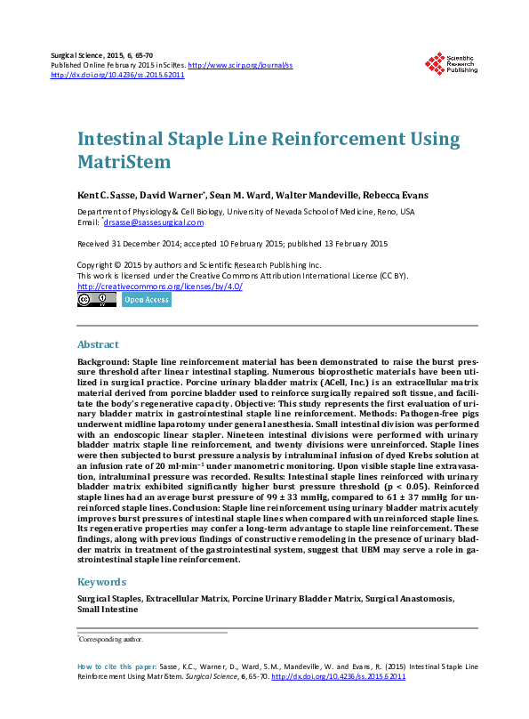 (PDF) Intestinal Staple Line Reinforcement Using MatriStem | Walter ...