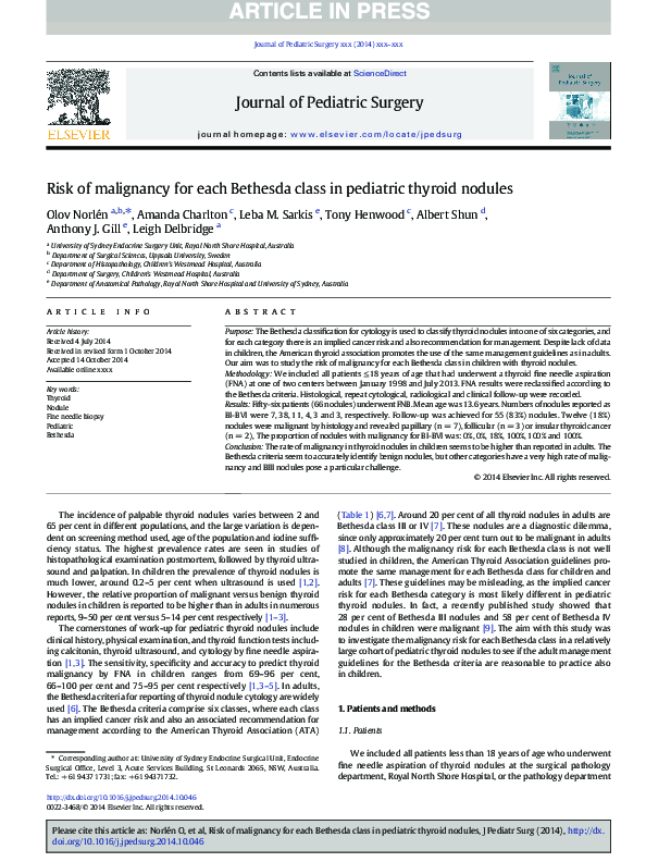 (PDF) Risk of malignancy for each Bethesda class in pediatric thyroid ...
