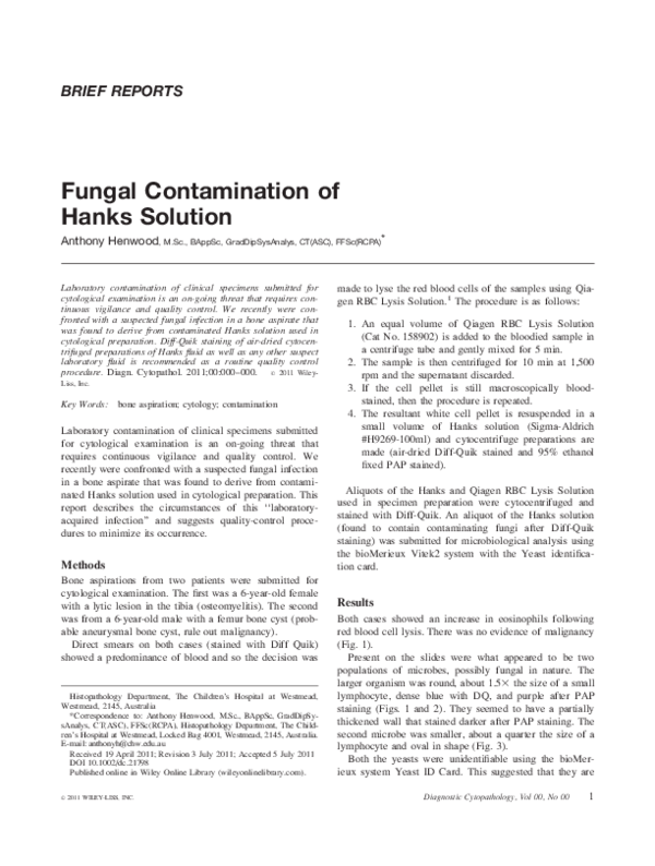 (PDF) Fungal contamination of Hanks solution
