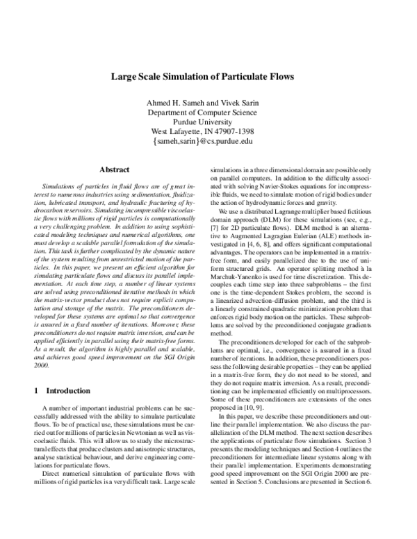 (PDF) Large scale simulation of particulate flows