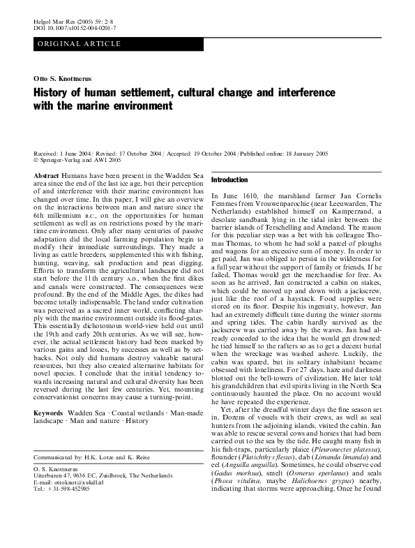 (PDF) History of human settlement, cultural change and interference ...