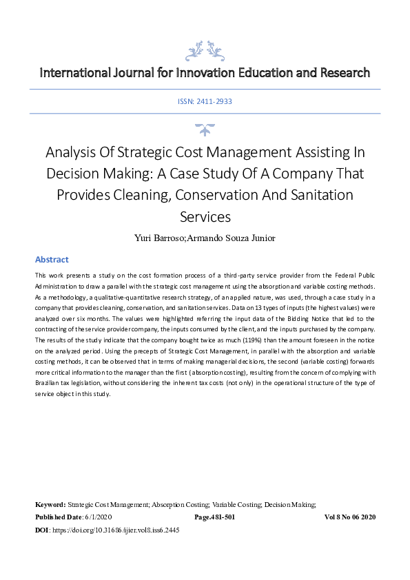 (PDF) Analysis of Strategic Cost Management Assisting in Decision Making