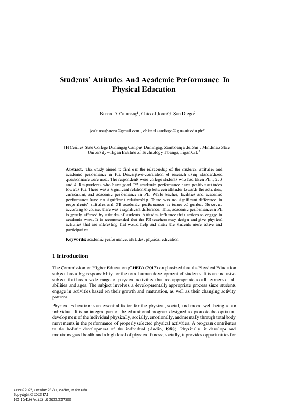 (PDF) Students’ Attitudes And Academic Performance In Physical Education