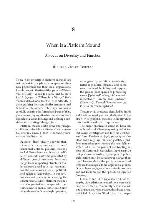 (PDF) Platform Mounds and Pueblos: A Focus on Diversity and Function