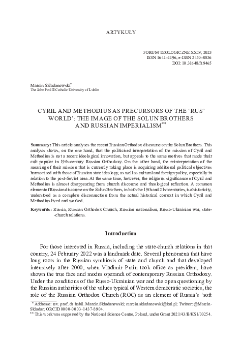 (PDF) Cyril and Methodius and Precursors of the 'Rus' World': The Image ...