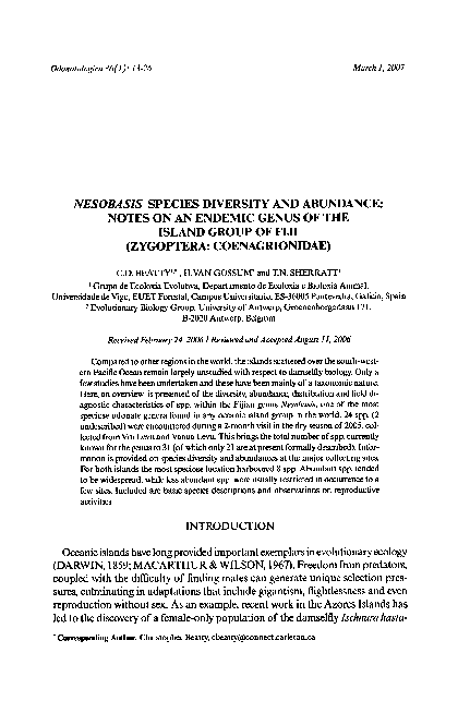 (PDF) Nesobasis species diversity and abundance: notes on an endemic ...