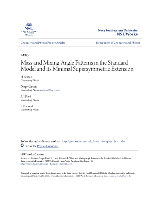 (PDF) Mass and mixing-angle patterns in the standard model and its ...