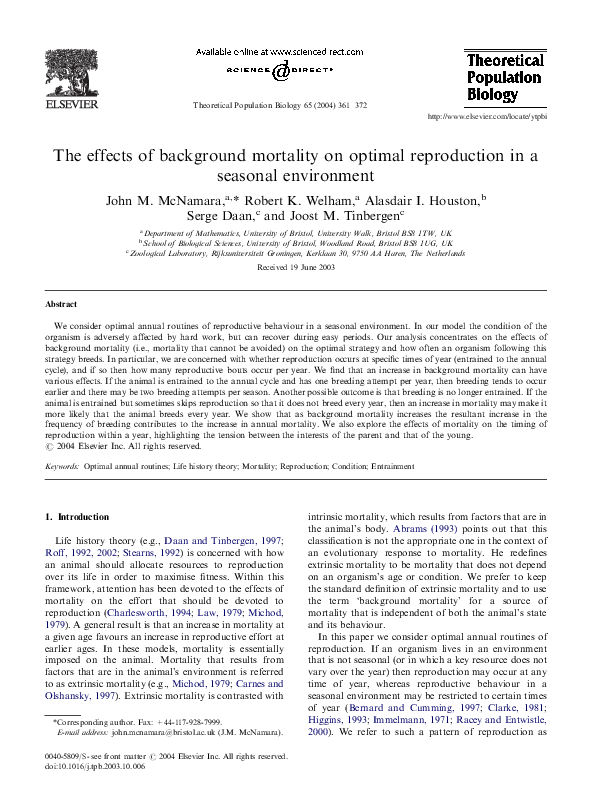 (PDF) The effects of background mortality on optimal reproduction in a seasonal environment ...