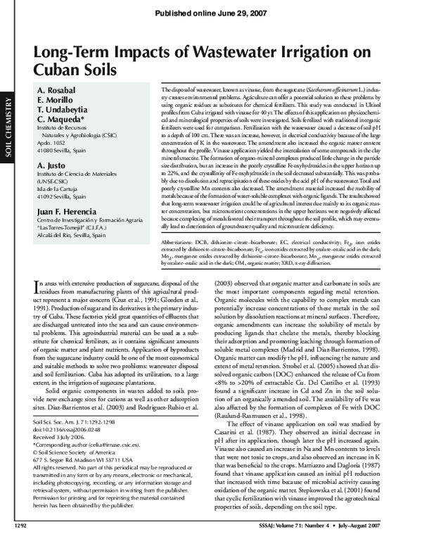 (PDF) Long-Term Impacts of Wastewater Irrigation on Cuban Soils