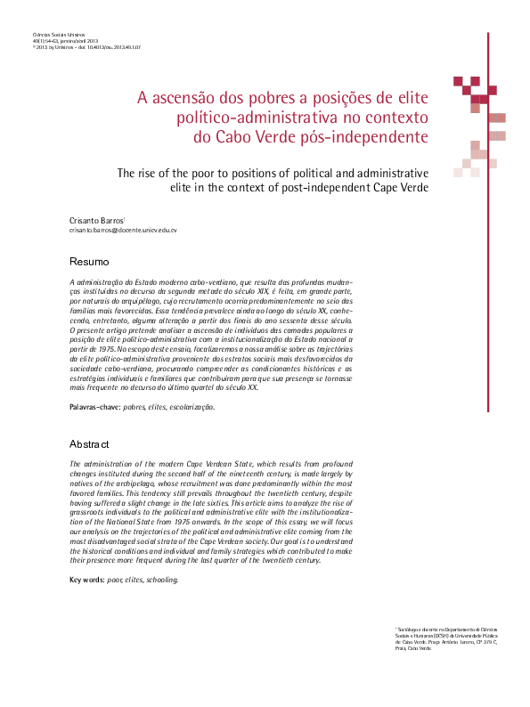 (PDF) A ascensão dos pobres a posições de elite político-administrativa ...