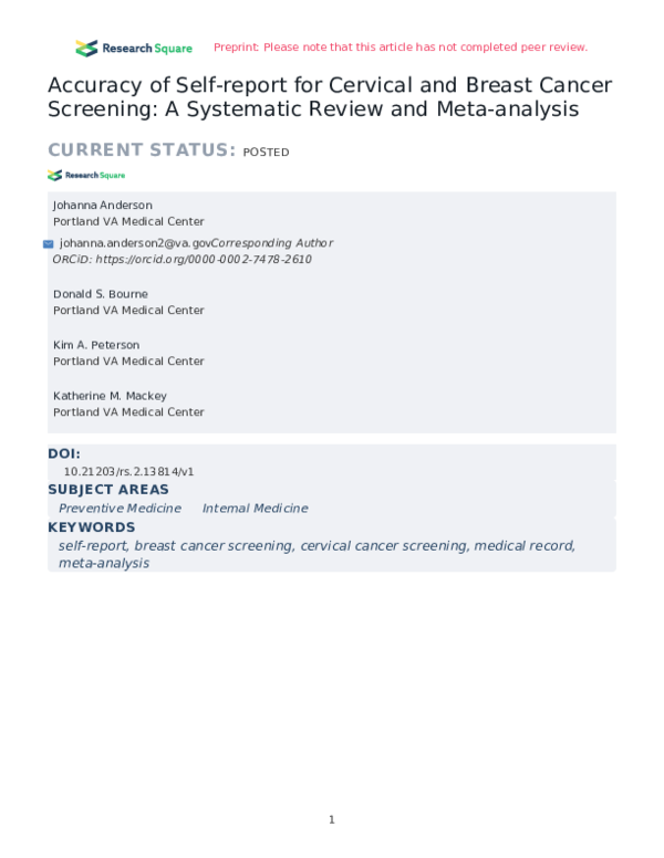 (PDF) Self-report Accuracy in Cancer Screening
