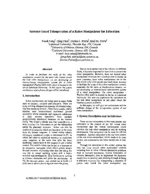 (PDF) Internet-based teleoperation of a robot manipulator for education