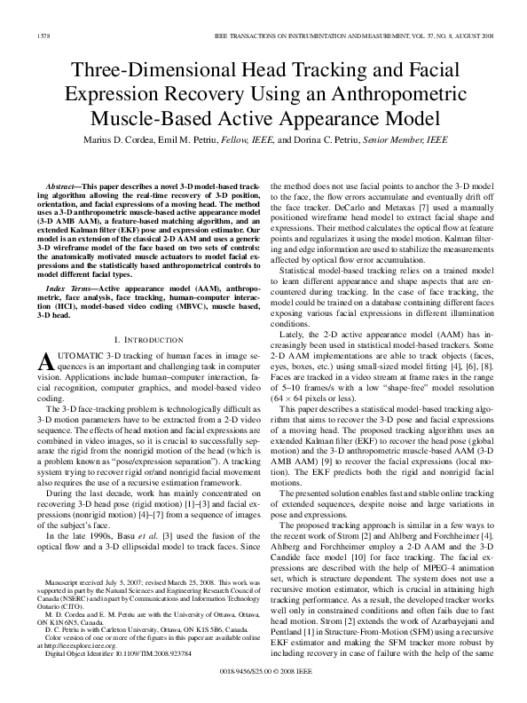 (PDF) Three-Dimensional Head Tracking and Facial Expression Recovery Using an Anthropometric ...