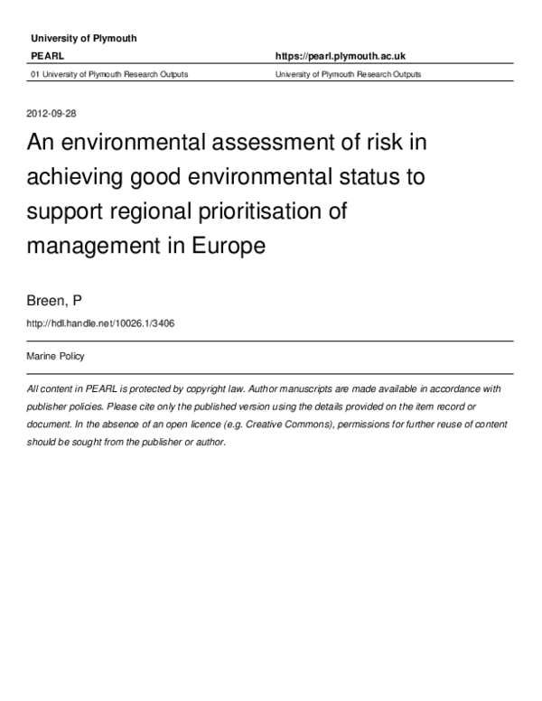 (PDF) An environmental assessment of risk in achieving good ...