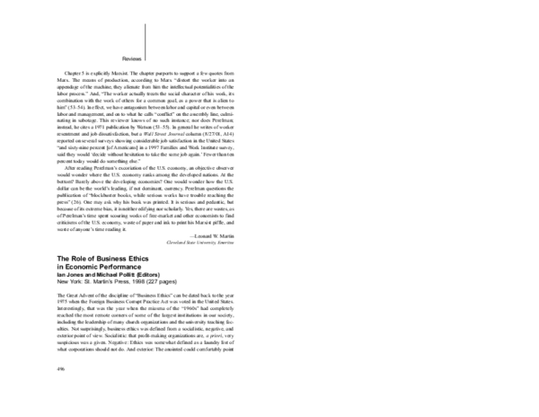 (PDF) Review of "The Role of Business Ethics in Economic Performance ...