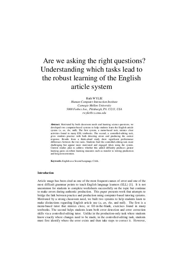(PDF) Are we asking the right questions? Understanding which tasks lead ...