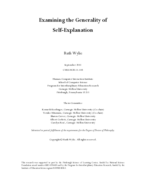 (PDF) Examining the Generality of Self-Explanation