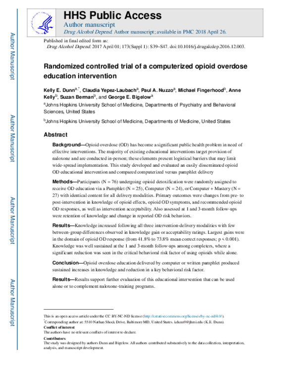 (PDF) Randomized controlled trial of a computerized opioid overdose education intervention