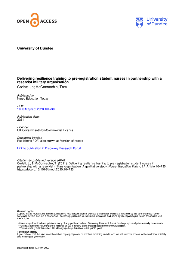 (PDF) Delivering resilience training to pre-registration student nurses ...