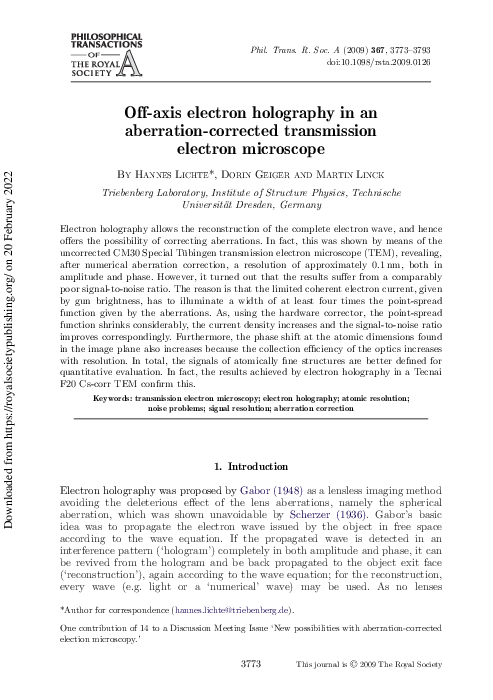 (PDF) Off-axis electron holography in an aberration-corrected transmission electron microscope