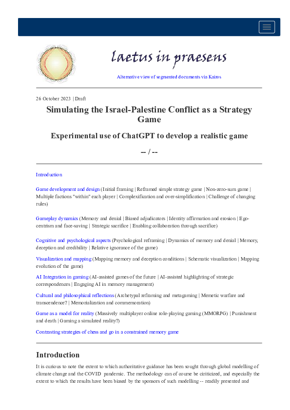 (PDF) Simulating the Israel-Palestine Conflict as a Strategy Game ...