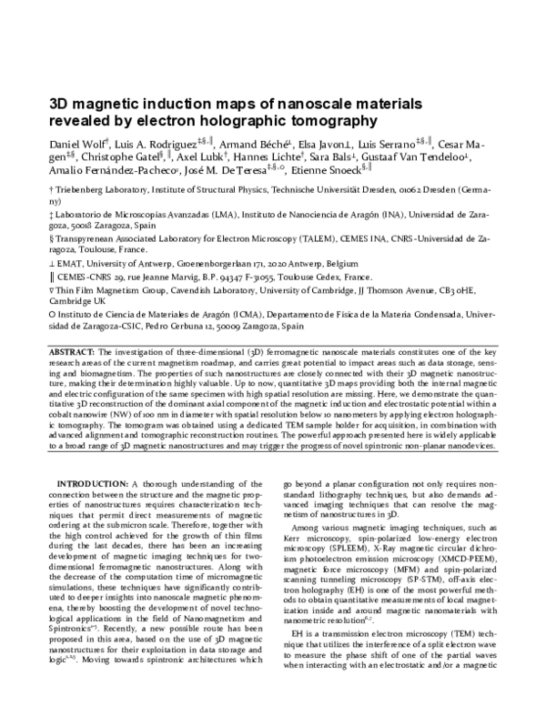 (PDF) 3D Magnetic Induction Maps of Nanoscale Materials Revealed by ...