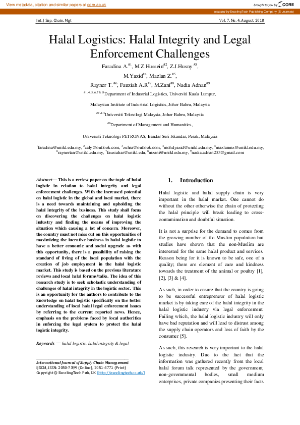 (PDF) Halal Logistics: Halal Integrity and Legal Enforcement Challenges