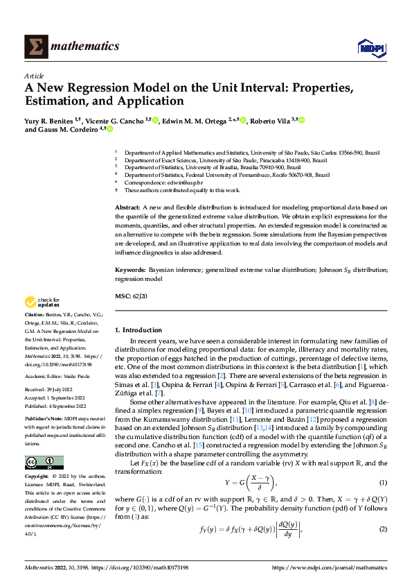 Pdf A New Regression Model On The Unit Interval Properties Estimation And Application