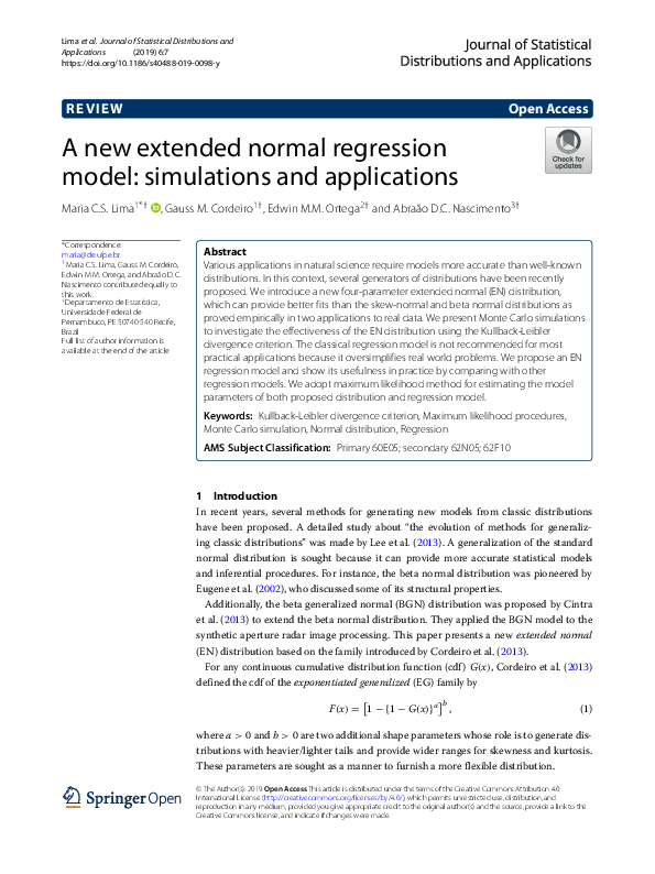 (PDF) A new extended normal regression model: simulations and applications