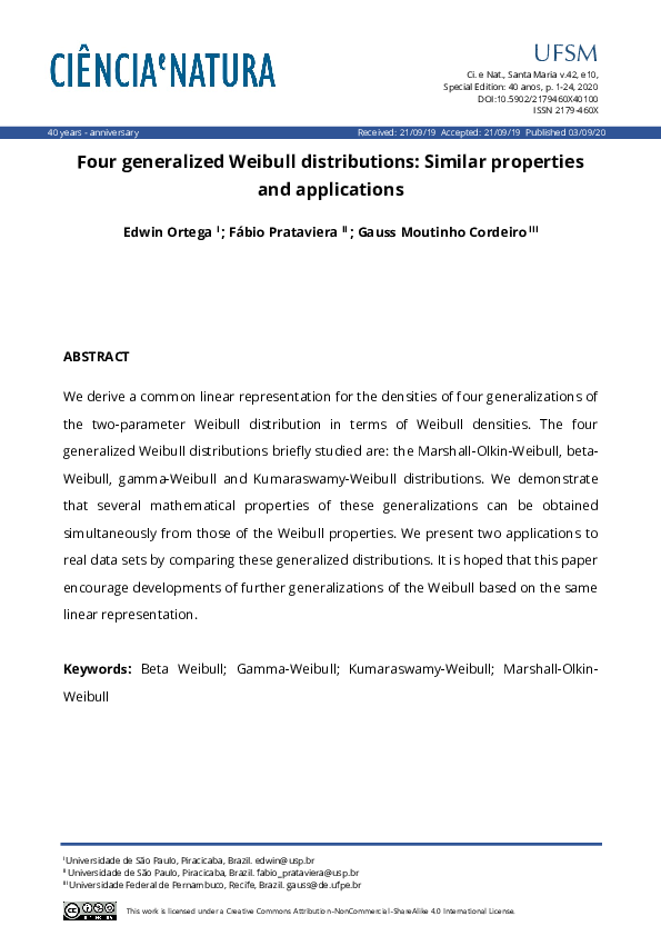 (PDF) Four generalized Weibull distributions: similar properties and applications
