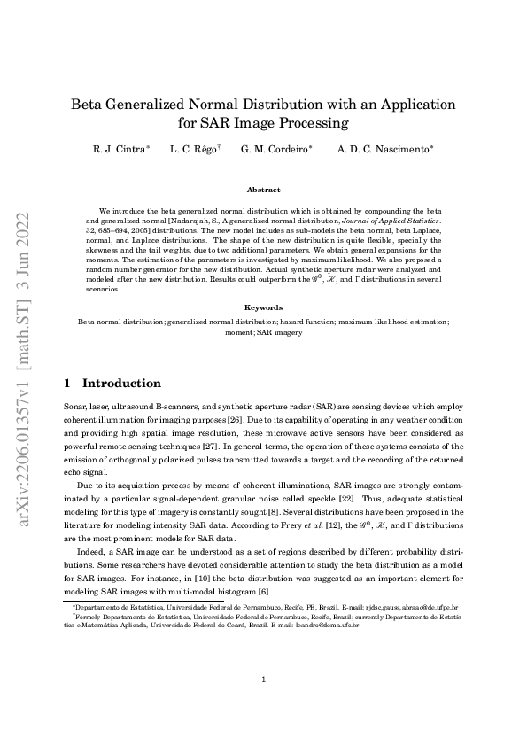 (PDF) Beta generalized normal distribution with an application for SAR image processing | Gauss ...