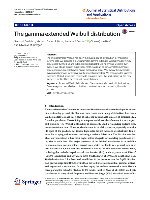 Pdf The Gamma Extended Weibull Distribution