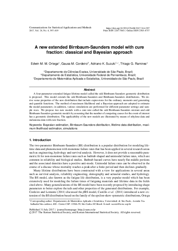 (PDF) A new extended Birnbaum-Saunders model with cure fraction: classical and Bayesian approach