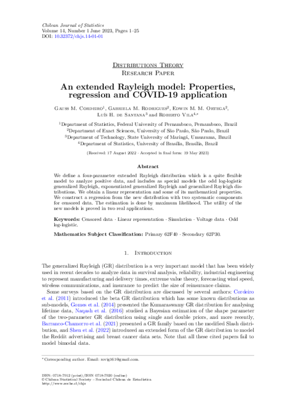 (PDF) An Extended Rayleigh Model: Properties, Regression and COVID-19 Application