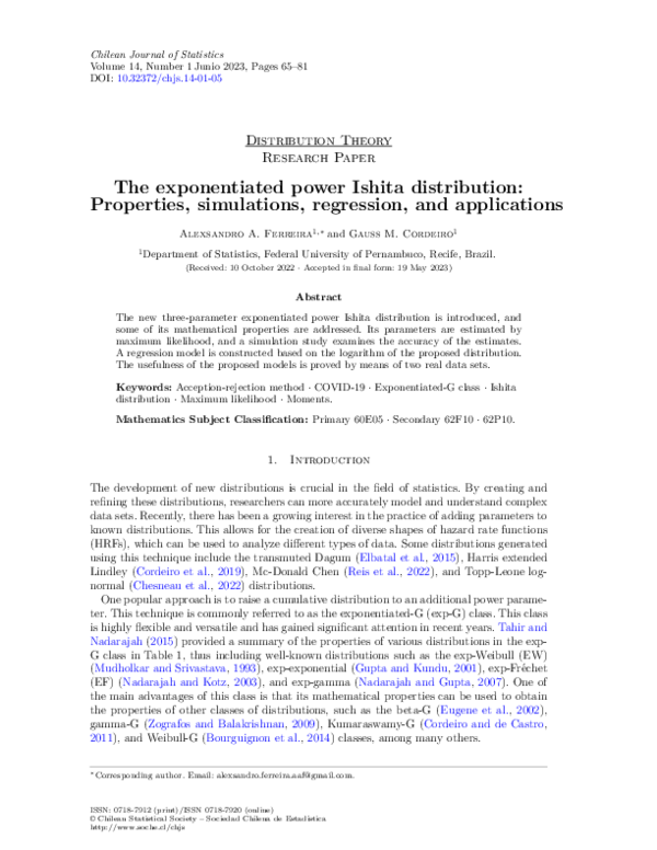 (PDF) The exponentiated power Ishita distribution: Properties, simulations, regression, and ...