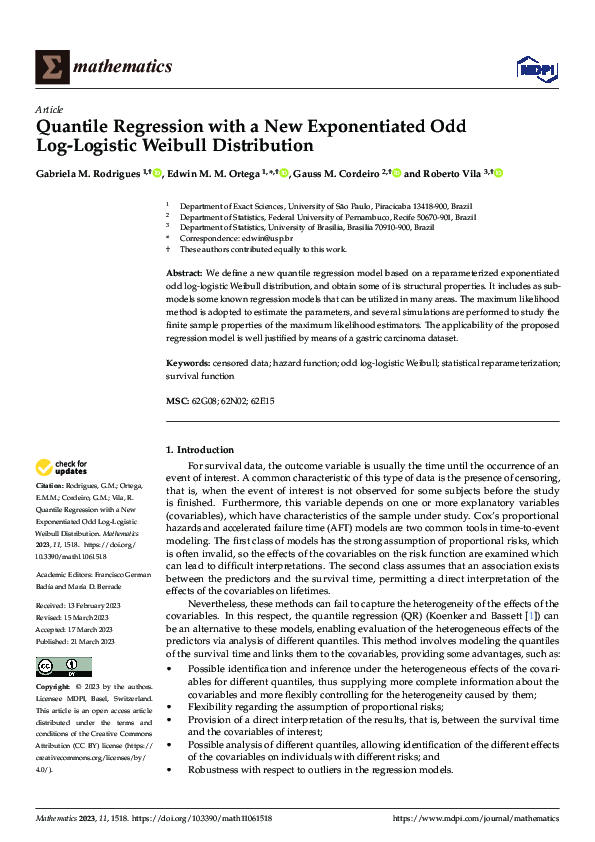 (PDF) Quantile Regression with a New Exponentiated Odd Log-Logistic Weibull Distribution