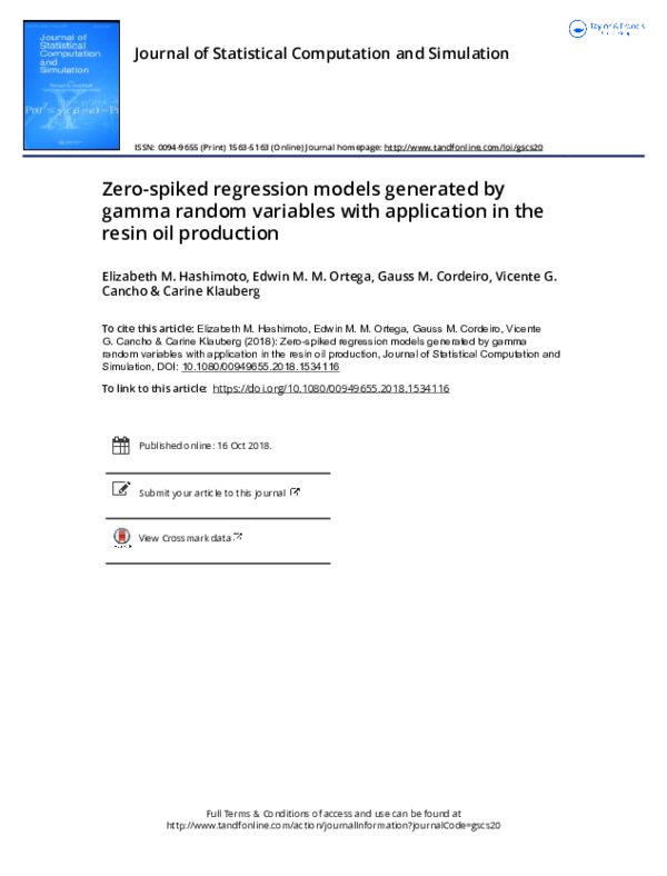 Pdf Zero Spiked Regression Models Generated By Gamma Random Variables With Application In The