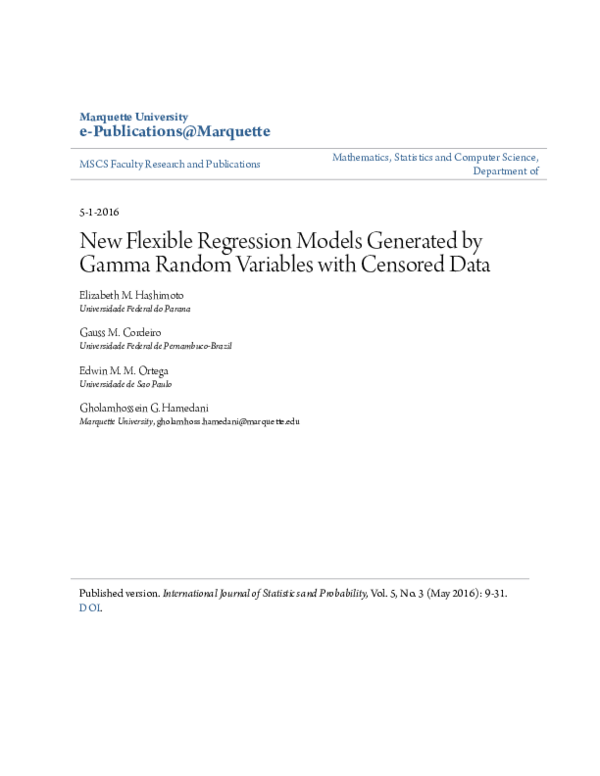 Pdf New Flexible Regression Models Generated By Gamma Random Variables With Censored Data