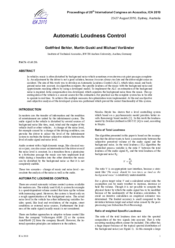 (PDF) Automatic Loudness Control