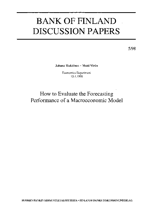 Pdf How To Evaluate The Forecasting Performance Of A Macroeconomic Model