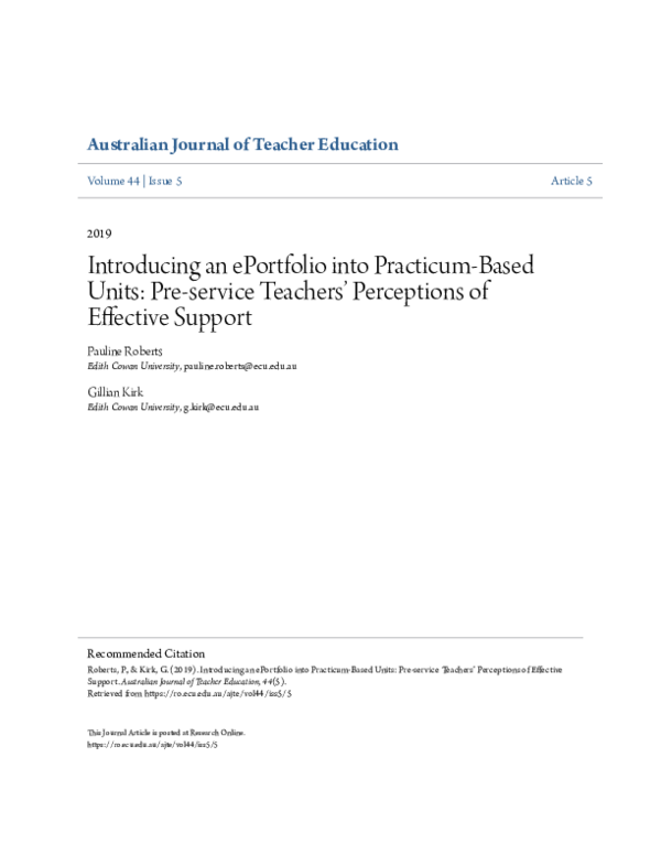 (PDF) Introducing an ePortfolio into Practicum-Based Units: Pre-service ...